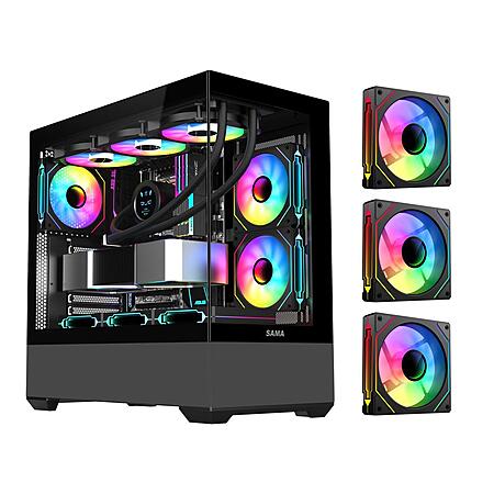 SAMA SV02 ATX Computer Gaming PC Case Mid Tower White w/ 3x Installed ...