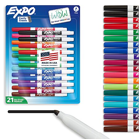 21-Count EXPO Fine Tip Dry Erase Markers (Assorted Colors) - 2025-08-24