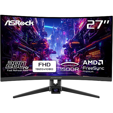 27" ASRock Phantom 280Hz VA 1080p 1ms FreeSync Premium Curved Gaming ...