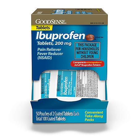 100-Count 200mg GoodSense Ibuprofen Tablets (50-Packs of 2 Coated ...