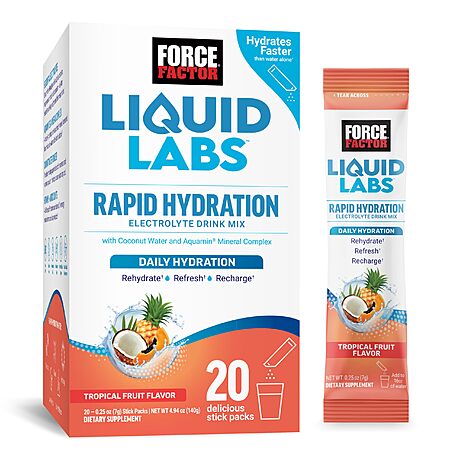 20-Stick Force Factor Liquid Labs Rapid Hydration Electrolyte Drink Mix ...