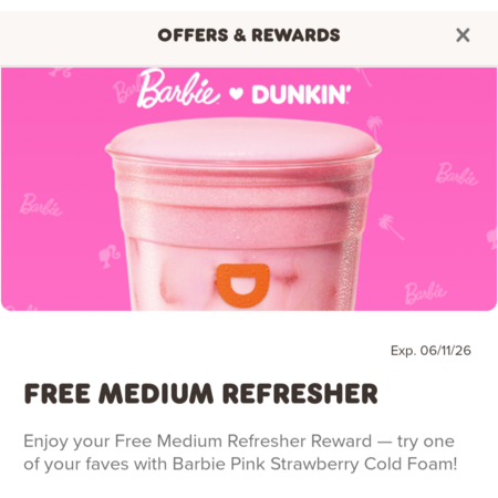 Free Medium Refresher at Dunkin’ Donuts w/ App Code - 2026-06-08