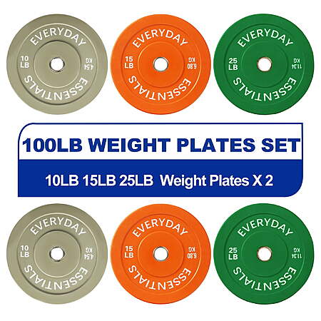 100-Lb BalanceFrom 2" Olympic Bumper Weight Plates Set (Colored) - 2026 ...