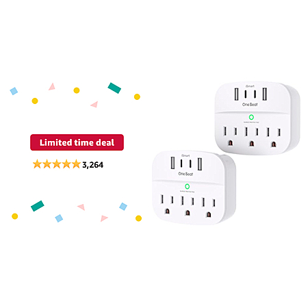 2 Pack Multi Plug Outlet Extender Surge Protector with 3 Wall Outlets ...
