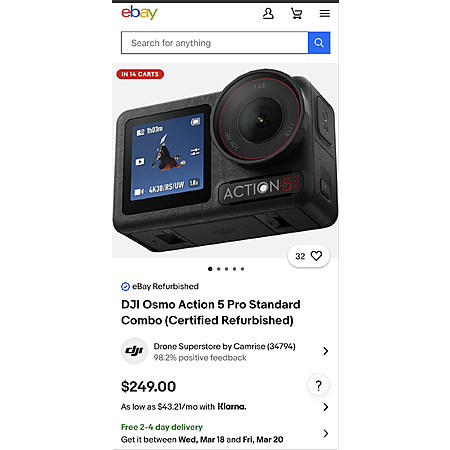 DJI Osmo Action 5 Pro Standard Combo (Certified Refurbished) $249 ...
