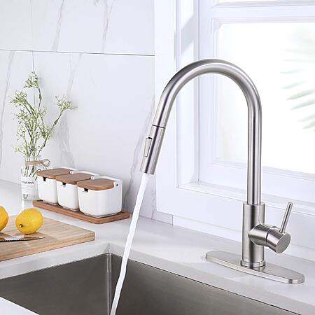 SOKA Commercial Kitchen Faucet w/ Pull Down Sprayer (Brushed Nickle ...