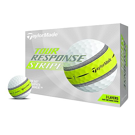 12-Pack TaylorMade Tour Response Golf Balls (Yellow Stripe) - 2024-12-15