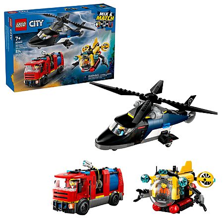 874-Piece LEGO City Helicopter, Fire Truck & Submarine Building Set $47 ...