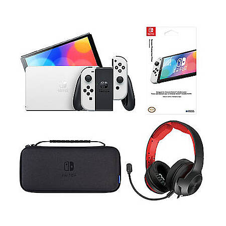 Nintendo Switch OLED (White) with Hori Slim Tough Pouch and Hori Switch ...