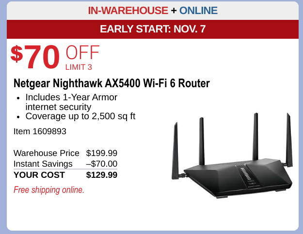 Netgear Nighthawk AX5400 802.11ax WiFi 6 Router model RAX54S - $129.99 ...