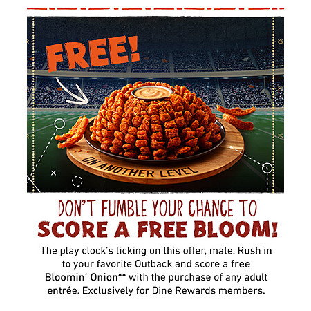 Outback Steakhouse Free Bloomin Onion with Entree Purchase through ...