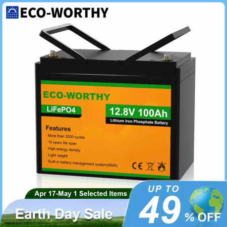 ECO-WORTHY 12V 100AH LiFePO4 Lithium Battery BMS 100Ah $190 - 2024-04-17
