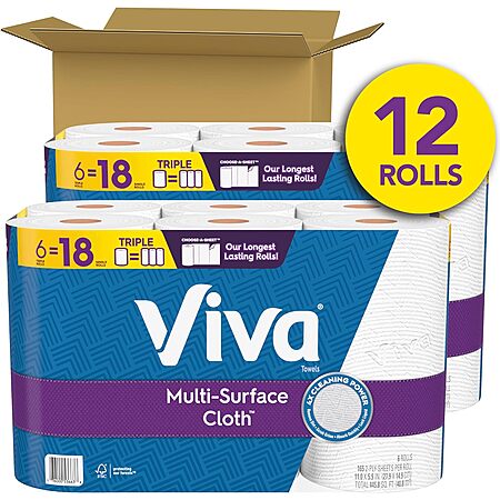 12-Pack 165-Sheets Viva Multi-Surface Cloth Triple Roll Paper Towels ...