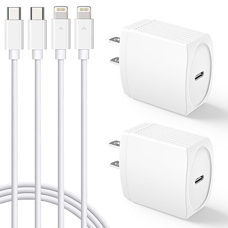 2 Pack 20W USB C Fast PD Wall Charger Blocks with10FT Long Type C to ...