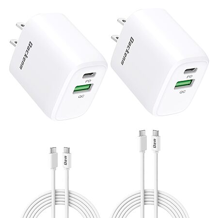 2-Pack 20W Dual Port USB C Charger Block with 2-Pack 5FT Type C to C ...