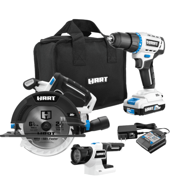 6-Piece 20V HART 3-Tool Combo Kit w/ Drill, 6-1/2" Circular Saw, & LED ...