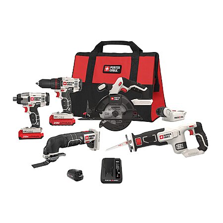 6-Tool 20V PORTER-CABLE Cordless Drill Combo Kit w/ 2 2Ah Batteries ...