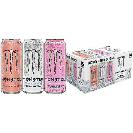 15-Count 16-Oz Monster Energy Ultra Zero Sugar Energy Drinks (Variety ...