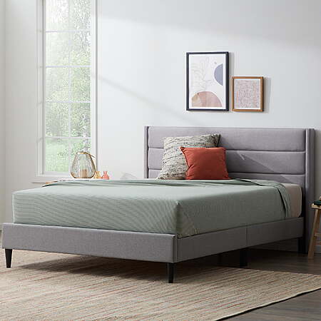 King Size Rest Haven Renton Upholstered Channeled Platform Bed (Gray ...