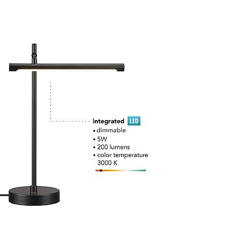 15" 5W LED Globe Electric Integrated Desk Lamp w/ Push Button Dimmer ...