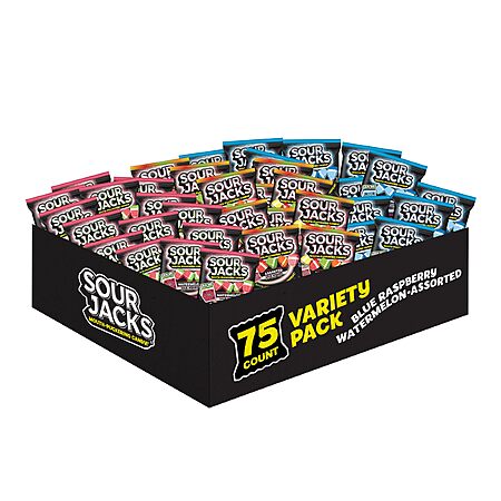 75-Count 0.5-Oz SOUR JACKS Snack Box, Sour Wedges, Variety Snack Pack ...