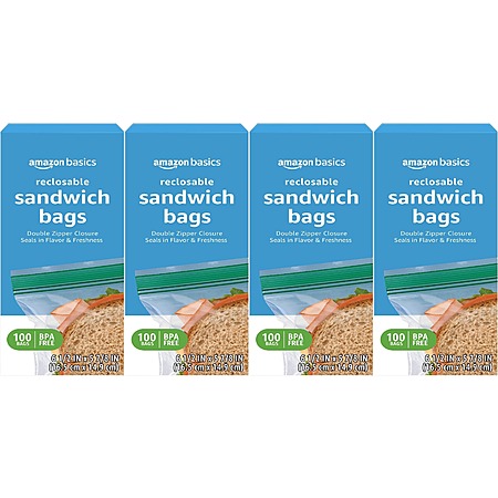 (4) 100-Count Amazon Basics Double Zipper Sandwich Storage Bags $8.97 w ...