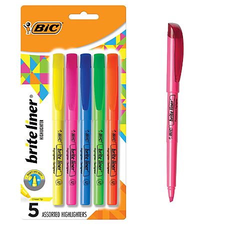 5-Count BIC Brite Liner Chisel Tip Highlighters (Assorted Colors) $1.70 ...