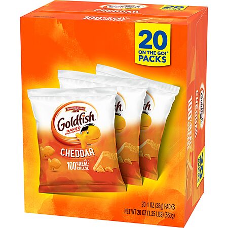 Goldfish Cheddar Cheese Crackers, Baked Snack Crackers, 1 oz On-the-Go ...