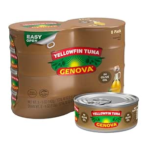 Genova Premium Yellowfin Tuna in Olive Oil, 5 Ounce Cans, 8-Pack ...