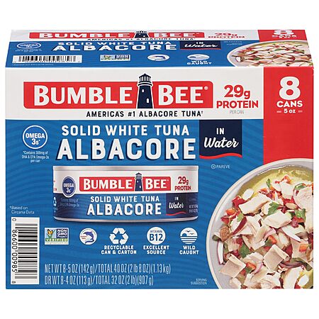Bumble Bee Solid White Albacore Tuna in Water, 5 oz Can (Pack of 8 ...