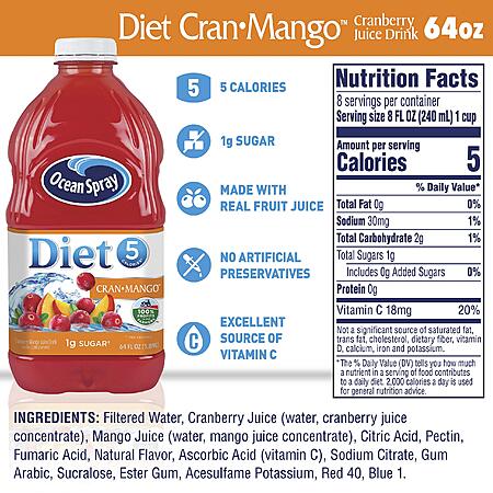 Ocean Spray® Diet Cran-Mango™ Cranberry Mango Juice Drink, 64 Fl Oz ...
