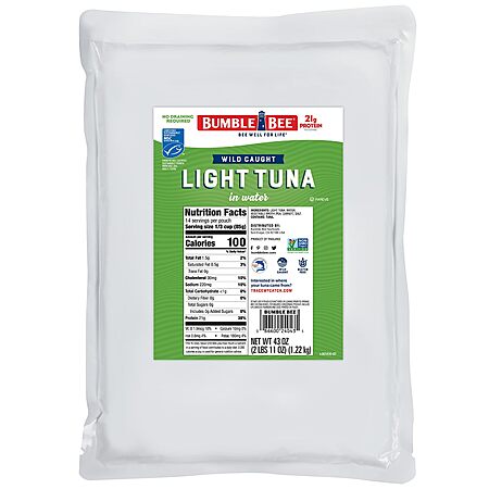 Bumble Bee Chunk Light Tuna In Water, 43 oz Bulk Food Service Pouch ...