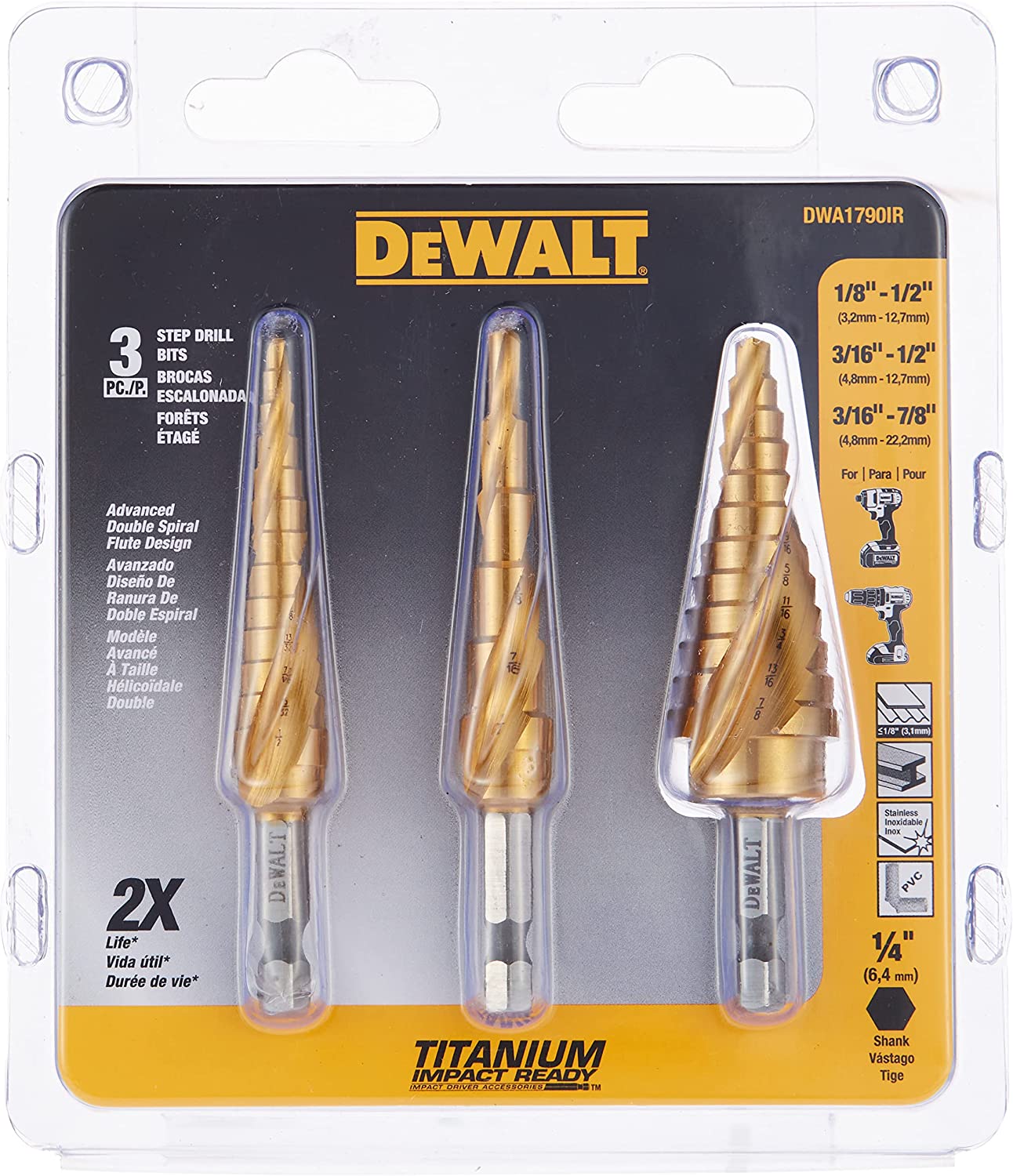 DEWALT Drill Bit Set, 3 Piece, Titanium Nitride Coated, Longer Life and ...