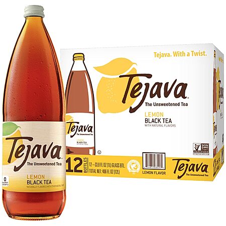 12-Pack 33.8-Oz Tejava Unsweetened Black Iced Tea (Lemon Flavored ...