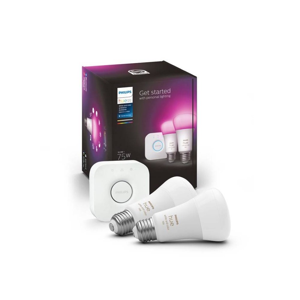 Philips Hue Color 75W Smart Bulb + Hue Bridge starter kit $89.99