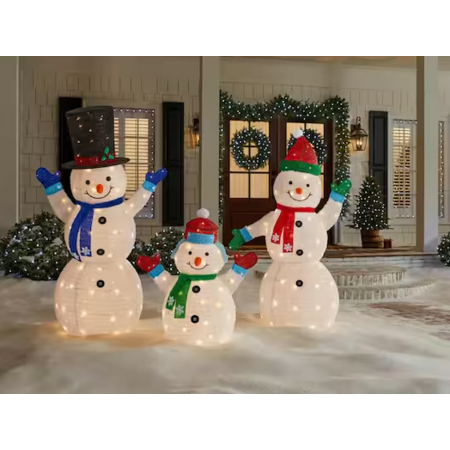 3-Piece LED Collapsible Snowmen Family Holiday Yard Decoration $79