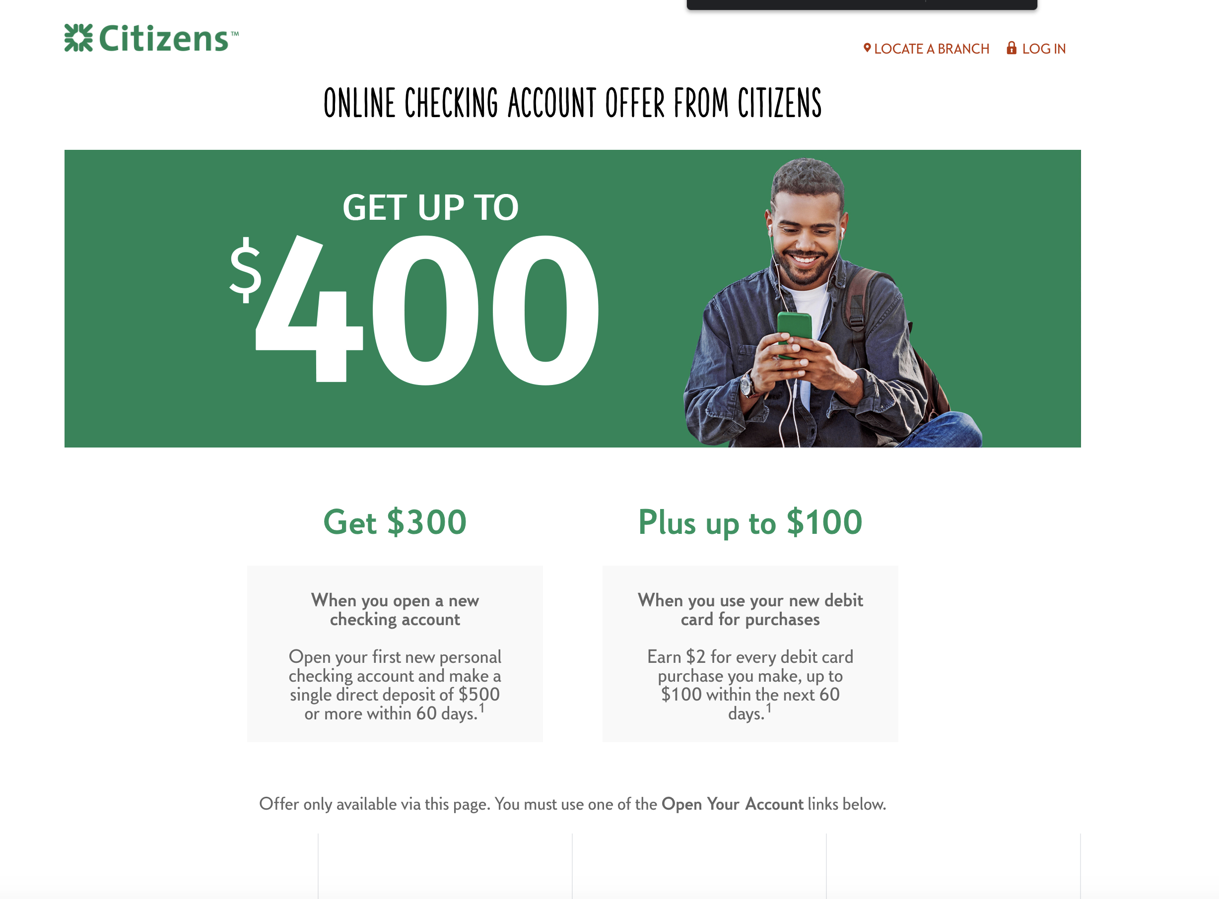 Citizens Bank checking account promo