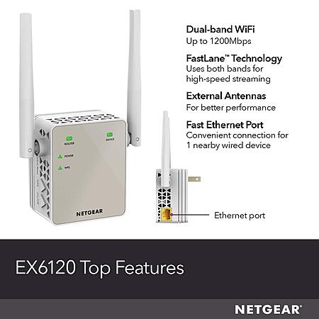 NETGEAR Wi-Fi Range Extender EX6120 $18.19 AC1200 Dual Band Wireless ...