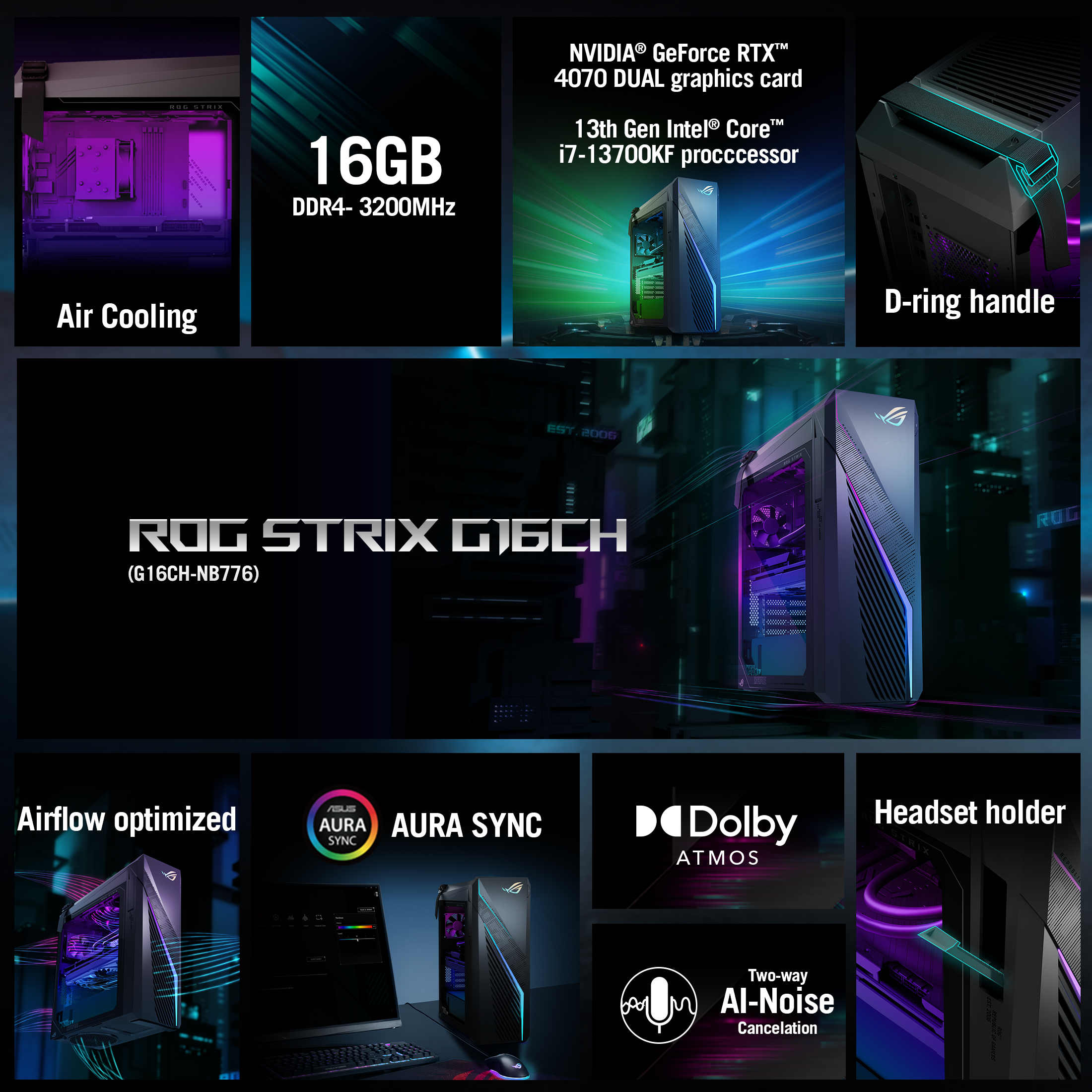 ASUS ROG G16CH Gaming PC: i7-13700KF, 16GB RAM, 1TB SSD, RTX 4070 DUAL ...