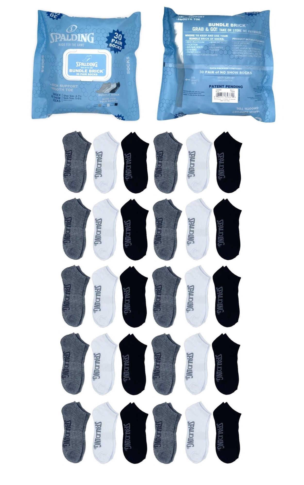 30-Pair Spalding Kid's No-Show Socks (Assorted) $9.98 ($0.33/each ...