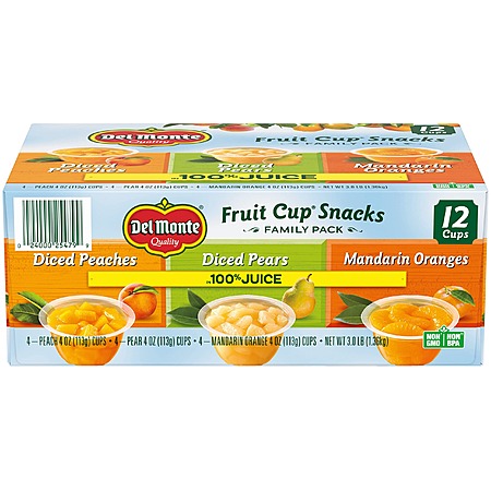 12-Count 4-Oz Del Monte Fruit Cup Snacks In 100% Juice (Peaches, Pears ...