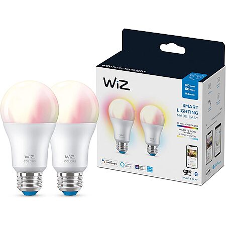 WiZ 60W A19 Color LED Smart Bulb - Pack of 2 - E26- Indoor - Connects ...