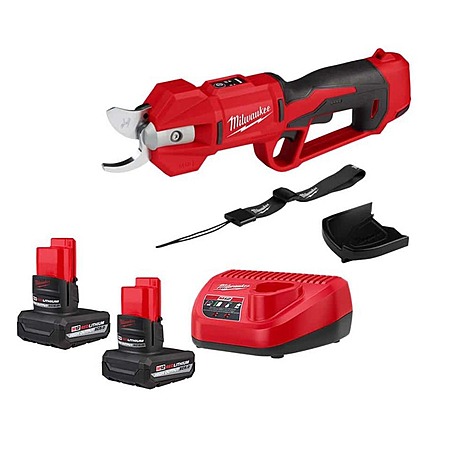 Milwaukee M12 12V Cordless Brushless Pruner Shears w/ 2x 5 Ah Batteries ...