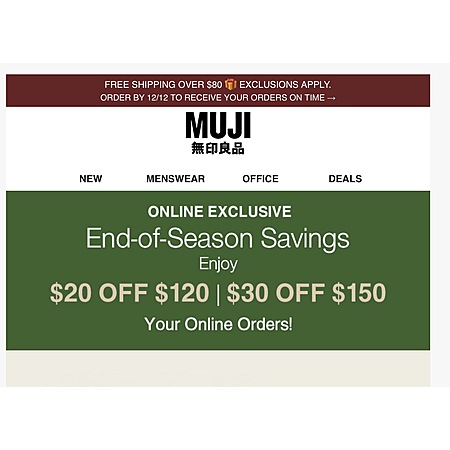 Muji USA Flash Weekend Sale Take $20 Off $120 or $30 Off $150 Free ...