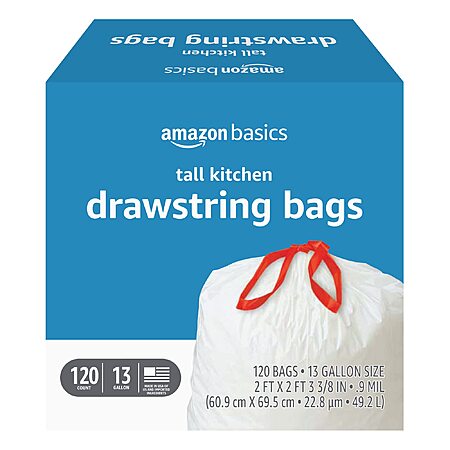Amazon Basics Trash Bags, Tall Kitchen Drawstring, Unscented, 13 Gallon ...