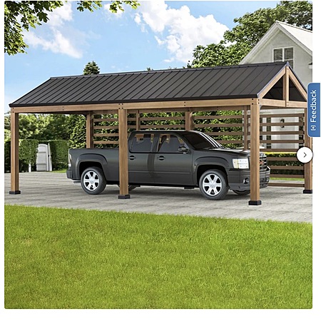 Sunjoy Newville FSC Wood Carport with Privacy Wall and Rain Gutter, 10 ...