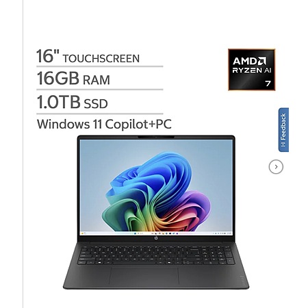HP OmniBook 3 16" Touchscreen Laptop - AMD Ryzen AI 7 445 - Copilot+ PC ...