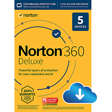 Norton 360 Deluxe (5 Device) Antivirus Internet Security Software + VPN ...