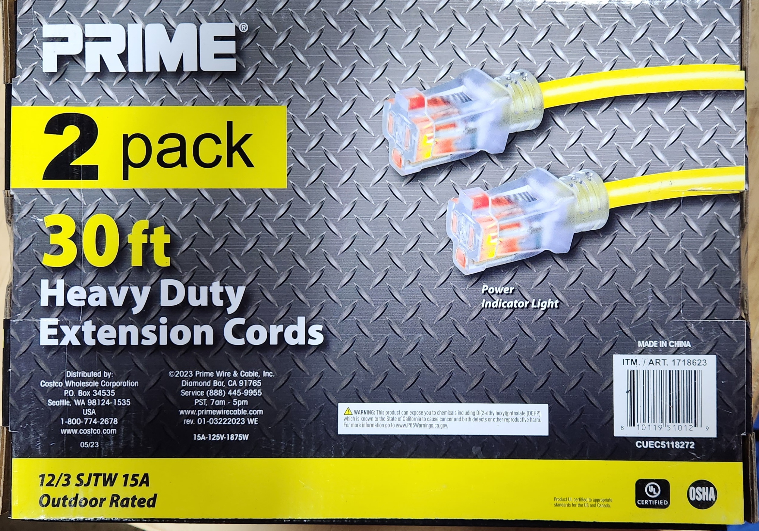 Costco (In-store) Prime 2-Pack 30 Foot 12/3 Extension Cord $19.99 (YMMV)