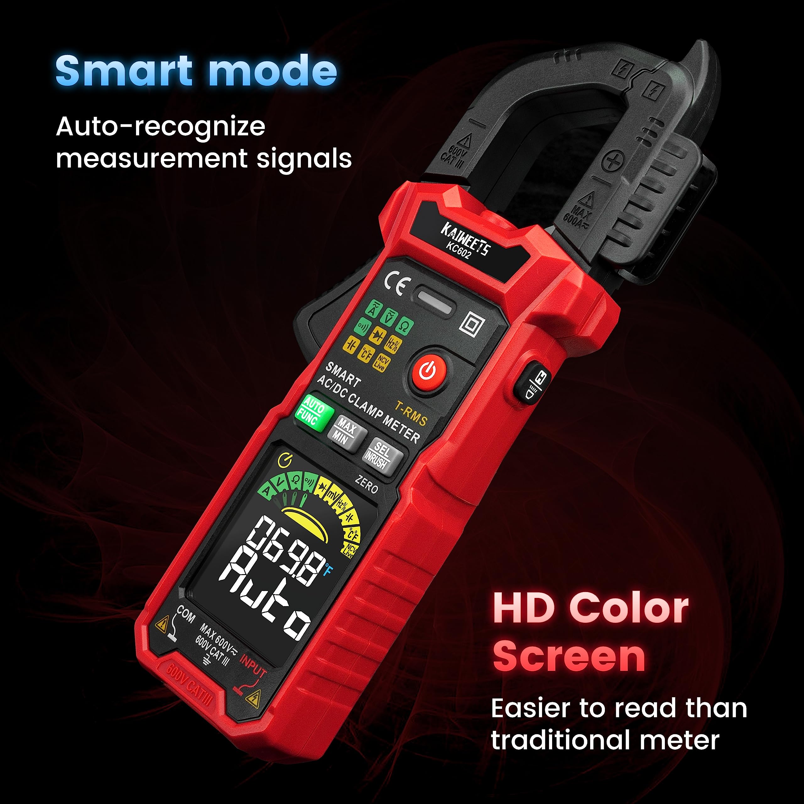 KAIWEETS Smart Digital Clamp Meter with D-Shaped Jaws w Inrush Function ...